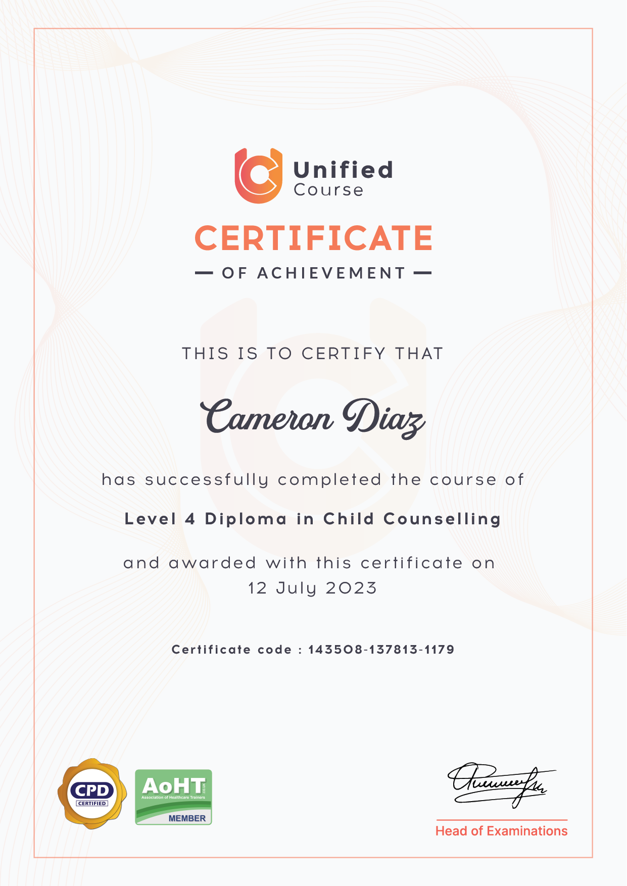 Certificate Order | Unified Course